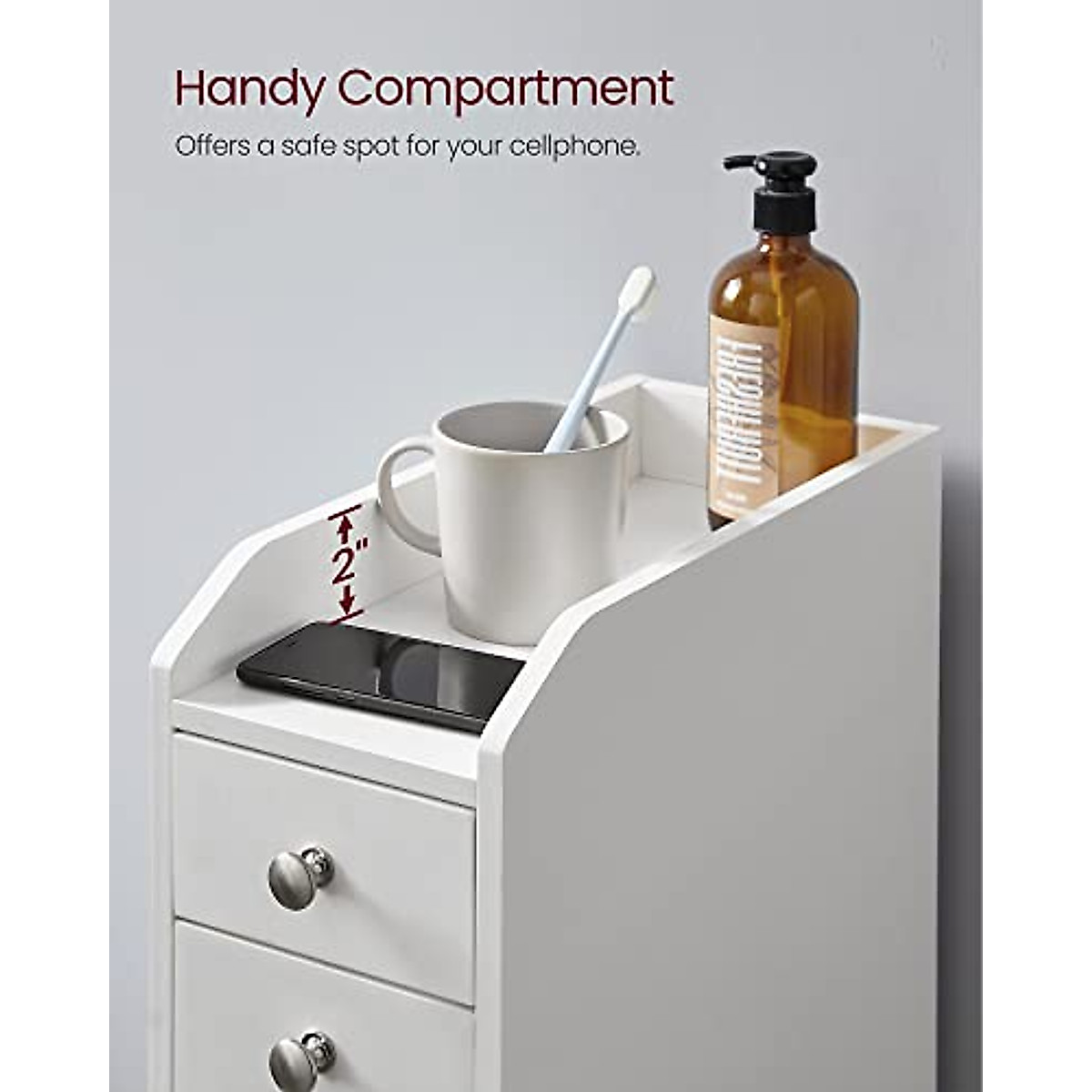 VASAGLE Small Bathroom Storage Cabinet, Slim Bathroom Storage Organizer, Toilet Paper Holder with Storage, Toilet Paper Storage Cabinet with Slide Out Drawers, for Small Spaces, White UBBC847P31