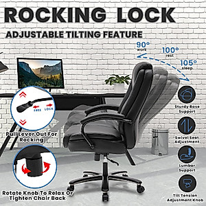 H HAILIBO Office Chair, High Back Big and Tall 400lbs Executive Desk Chair, Bonded Leather Ergonomic Computer Chair with Armrest, Adjustable Height and Swivel Wheels, Black