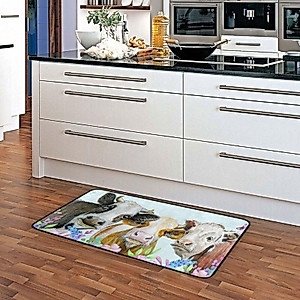 AGONA Anti Fatigue Kitchen Mat Kitchen Rugs Non Slip Soft Standing Mats Absorbent Floor Mat Bath Rug Runner Area Rug Carpet for Home Decor Indoor Outdoor, Cows Animals Flowers