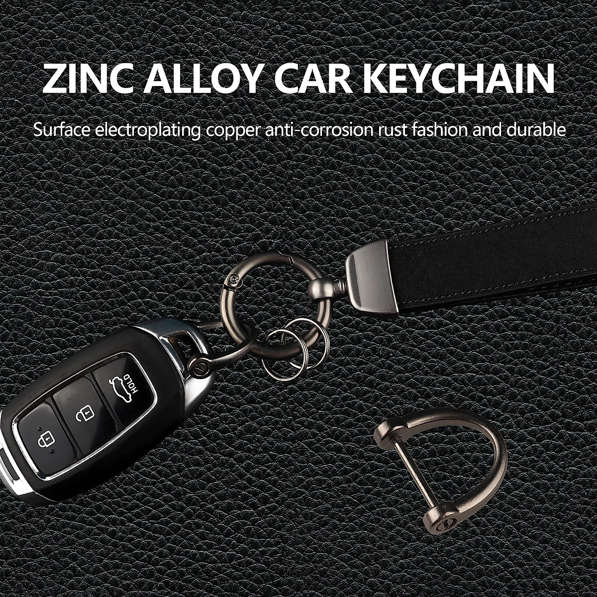 Fehlot Suede Car Key Chain, with Anti Loss D-ring, Two Key Rings and Screwdriver-Rotate 360 Degrees,Car Key Holder for Men & Women (Black)