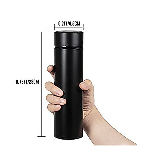 Thermos 2023 latest smart bottle LED display on lid. Smart Coffee bottle, Tea Infuser Bottle, Sports Water Bottle, Double Wall Vacuum Insulated Water Bottle, Stay Hot or Cold for 24 Hours (Black)