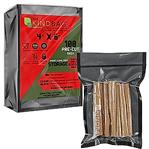 The Kind Bag Vacuum Seal Bags for Food; Food Grade, BPA Free & Freezer Safe; Airtight, Odor Free and Moisture Free; Commercial Grade 3mil Clear & Black; 4x6 inch Pre Cut Bags (100ct)