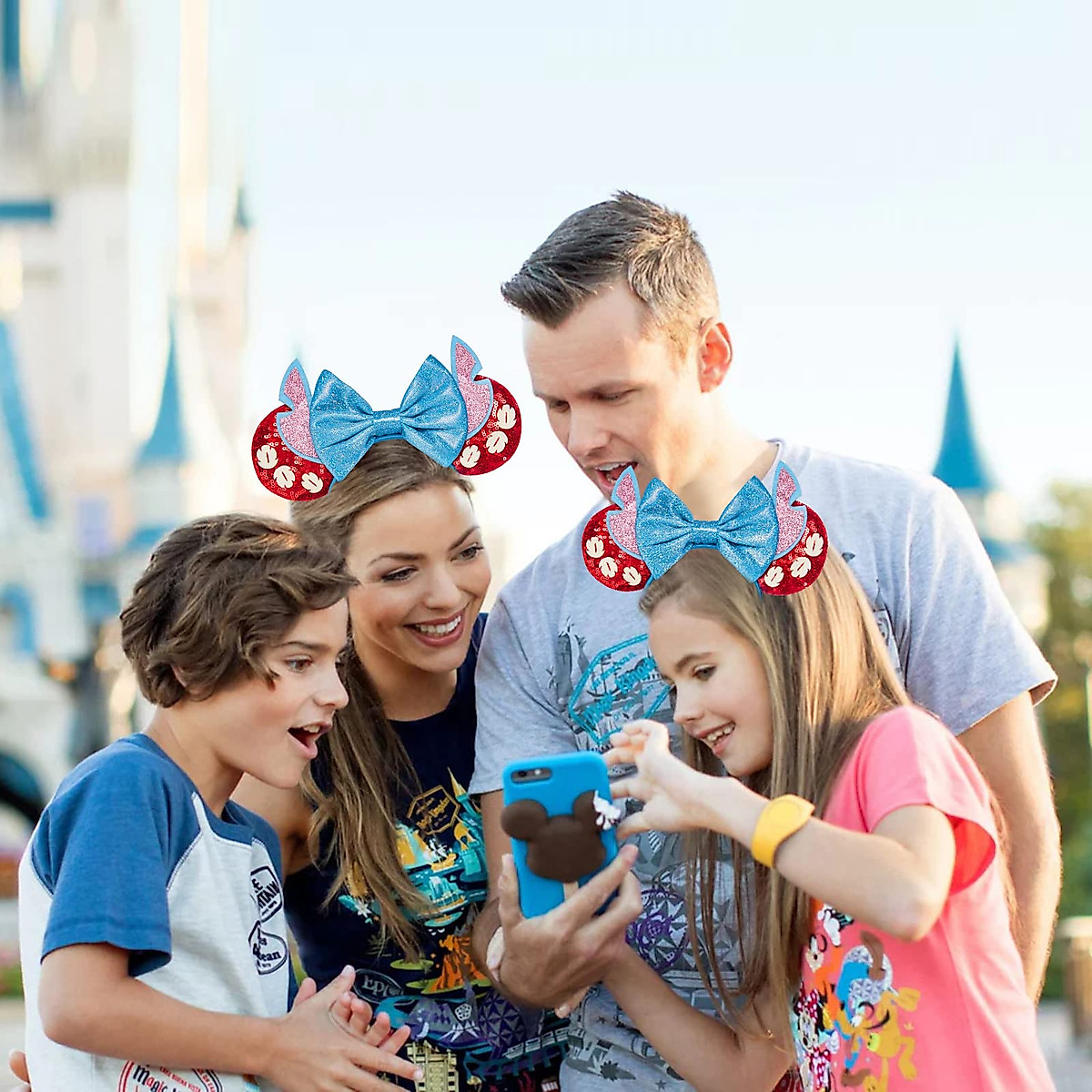 FANYITY Mouse Ears, Sequin Mouse Ears Headband for Boys Girls Women (Red)