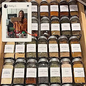 FINESSY Spice Jars With Label Spice Organizer for Cabinet, 24 pcs Seasoning Organizer Seasoning Jars Spice Containers, Empty 4 oz Glass Spice Jars Labels Minimalist, Spice Set Spice Bottles