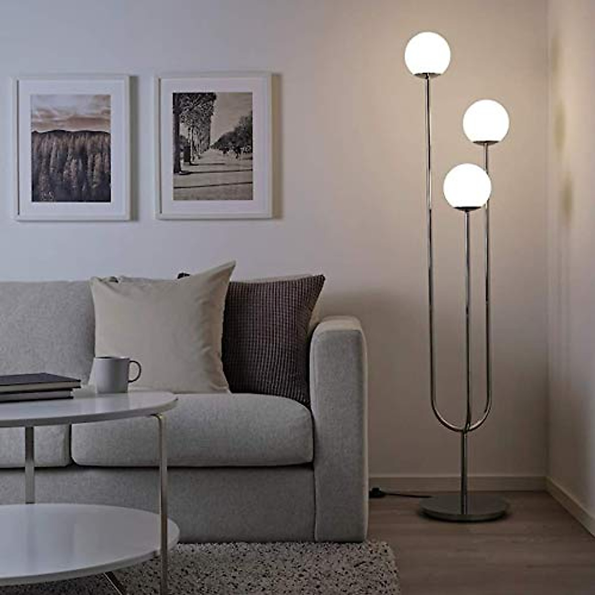 Ikea Simrishamn Floor lamp with LED Bulb Chrome Plated Opal Glass 804.377.76
