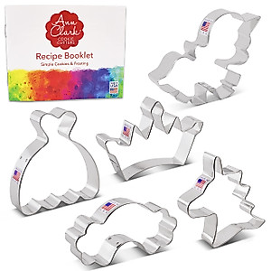 Princess Cookie Cutters 5-Pc. Set Made in USA by Ann Clark, Crown, Dress, Unicorn, Unicorn Head, Rainbow