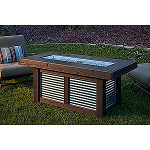 Outdoor GreatRoom Co Propane Fire Pit Table - Denali Gas Fire Pits for Outside Patio - 56 Inch Rectangular Concrete Firepit Fire Table with Matching Tabletop Cover, Metal & Wood Base, 80,000 BTU