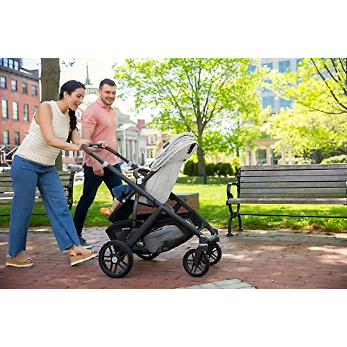 Vista V2 Stroller - Anthony (White and Grey Chenille/Carbon/Chestnut Leather)