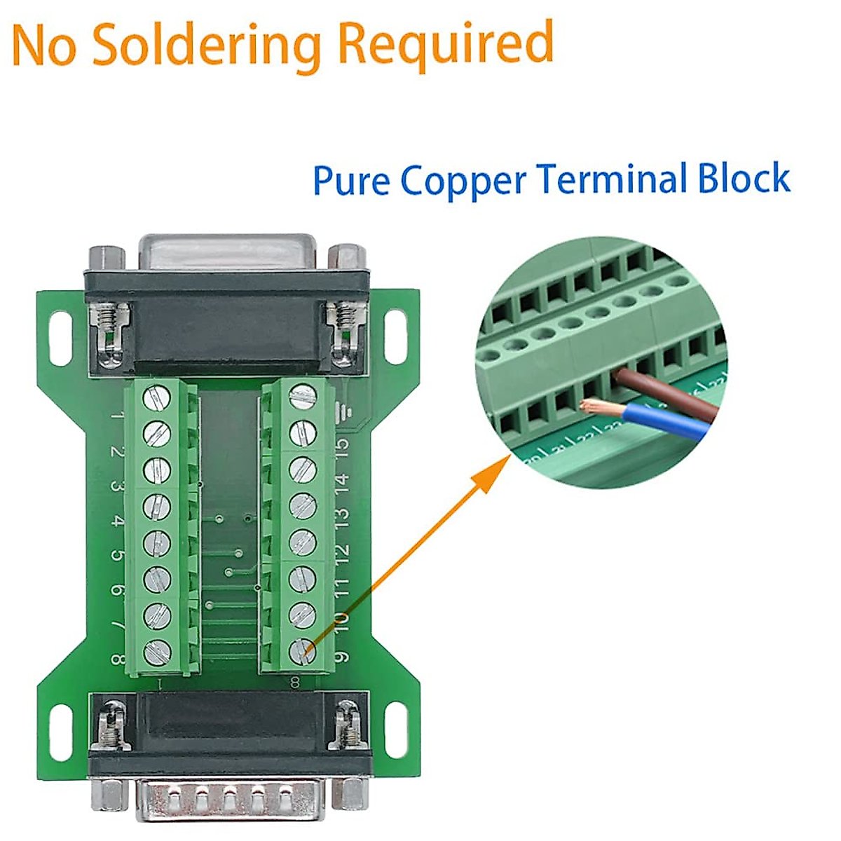 Jienk DB15 Male to Female Terminal Breakout Board, RS232 D-SUB Serial to 15pin Port Terminal Block Gender Changer Connector