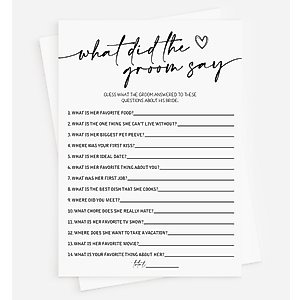 All Ewired Up 50 Bridal Shower Games What Did the Groom Say? (50-Cards) Fun Wedding Game Activity, Decorations, Engagement Party, Rehearsal Dinner, Minimalist Script