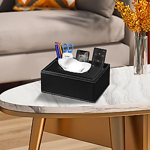 Tissue Box Cover Rectangular,Compatible with Kleenex Box Covers,Multifunctional Facial Tissue Box Holder with Remote Control Holder,Decorative Nighstand Organizer,Tissue Dispenser for Bathroom