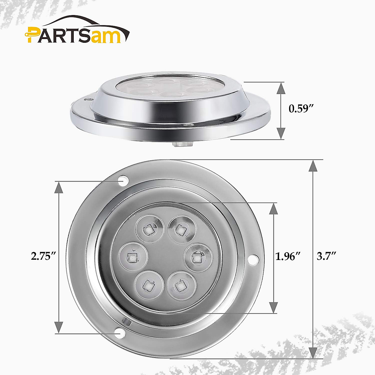 Partsam 2Pcs Blue 6LED Round Underwater Boat Lights, Transom Light for Yachts Boats Sailboat Pontoon, IP68 Waterproof, Stainless Steel housing, Surface Mount, 12V