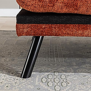 Convertible Folding Futon Sofa Bed Sleeper Couch for Living Room Breathable Lounge Couch with Adjustable Back and Metal Legs, Upholstered Chenille Loveseat for Compact Space（Orange）