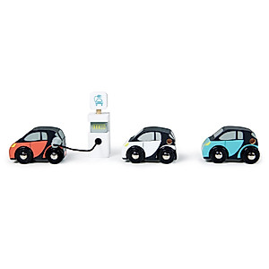 Tender Leaf Toys - Smart Car Set - 3 Pretend Electric Wooden Smart Cars with Charging Unit - Open-Ended Play Toy, Explore Role-Play and Imagination, for Boys and Girls Age 18m+