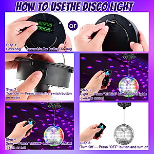 10 RPM Disco Ball with Motor and Disco Ball — Plug/Battery Powered Disco Ball Light with 4 Color Lights,18 LED Beads and Mirror Ball, Christmas Party, Back to 70s Theme Party Supplies