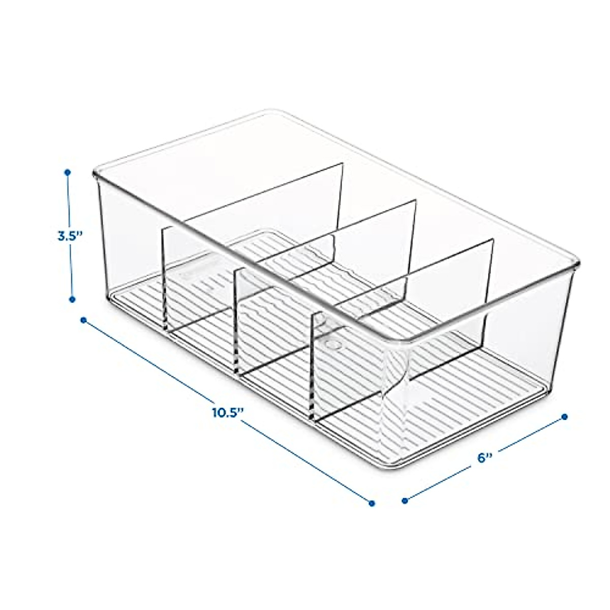 Set Of 4 Plastic Food Storage Organizer Bins - Divided Compartment Holder for Snacks, Packets, Pouches Stackable Fridge Organizers for Freezer, Kitchen, Cabinets - Clear Plastic Pantry Storage Rack