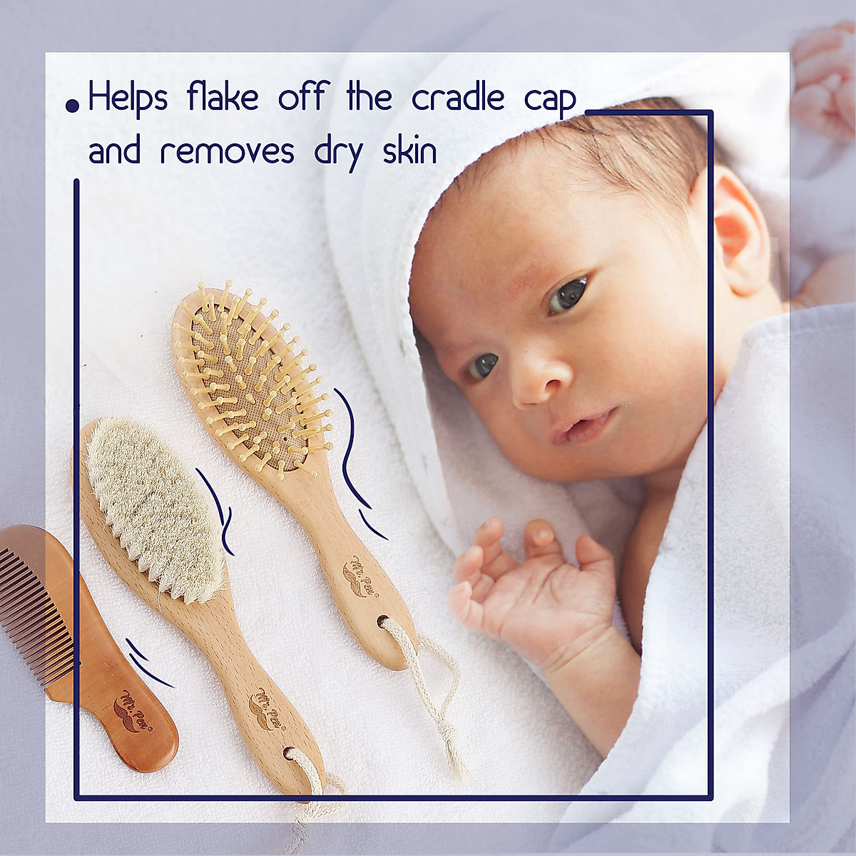 Mr. Pen- Baby Brush and Comb Set, 3Pcs, Wooden, Baby Hair Brush, Cradle Cap Brush, Baby Brush Set for Newborns, Infant Hair Brush, Baby Comb and Brush Set, Newborn Hair Brush, Baby Brushes for Hair