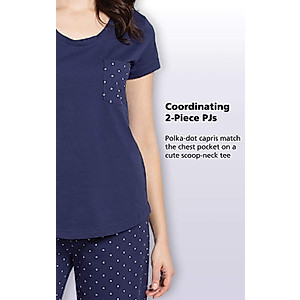 PajamaGram Womens PJs Sets Cotton - Women Summer Pajamas, Navy, M, 8-10