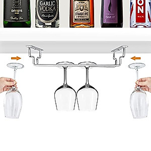 Yimerlen 2 Pack 10.6 Inch Wine Glass Holder and Wine Glass Rack Metal Stemware Holder, Under Cabinet Wine Glass Hanger for RV Mini Bar Kitchen (Silver — Double Entry Style)