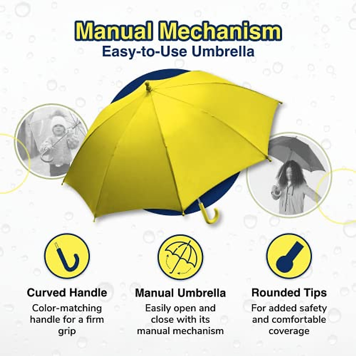 The Weather Station Children's Mini Manual Rain Umbrella, Metal, Windproof, Lightweight, and Packable for Travel, Full 30 Inch Arc, Yellow