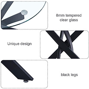 NIERN Round Tempered Glass Dining Table for 2-4 with Metal Legs, 35.5 in Modern Small Kitchen Table for Kitchen Dining Room (Black)