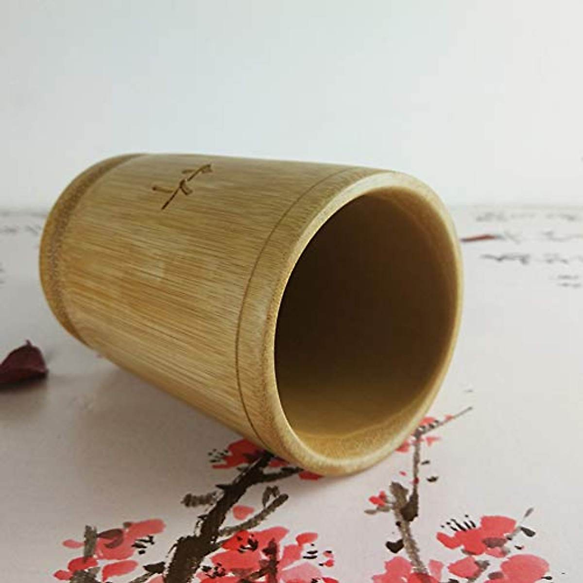 TOYANDONA Bamboo Pen Pencil Holder Chinese Style Pencil Cup Pot Pen Storage Container Makeup Brush Holder Desk Organizer Gift for Office Home