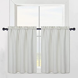 GlowSol Bathroom Curtains Waterproof Waffle Weave Fabric Kitchen Tier Curtains with Rod Pocket Small Cafe Curtains for Half Window, Cream, 30W×30L, Set of 2