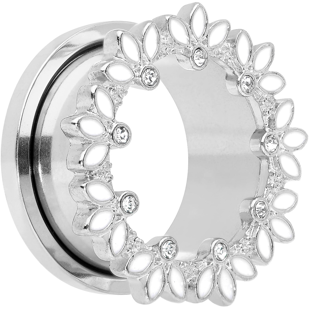 Body Candy 2Pc Womens 316L Steel White Leaves 11/16" Double Flare Screw Fit Tunnel Plug Ear Plug Gauges Set