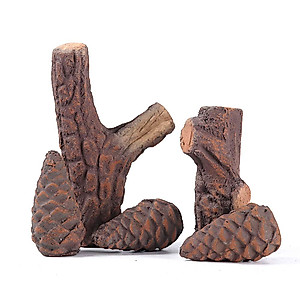 10pcs Ceramic Log Set for Gas Fireplace, Small Fake Wood Logs Set, Gas Fireplace Logs Decoration for Propane, Gas, Gas Inserts, Gel, Ethanol, Electric, Indoor, Outdoor, Fire Pits