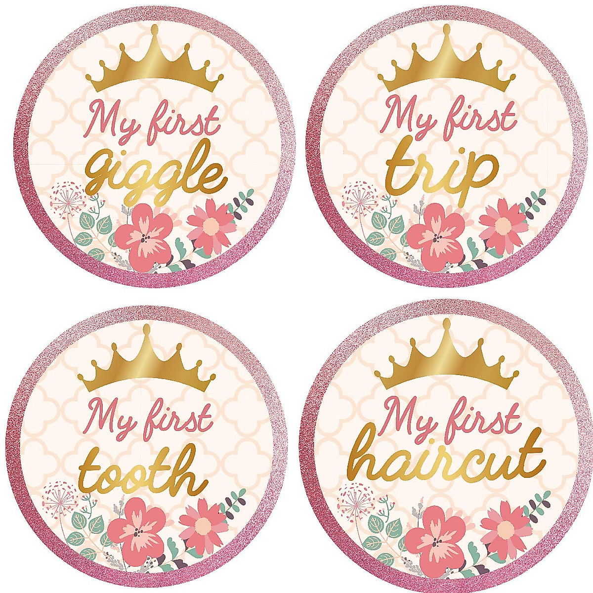 Baby Monthly Milestone Stickers, (Set of 20) Baby Belly Stickers with Crown Rose Gold Flower, Best Baby Shower Registry Gift, Scrapbook Photo Keepsake or Baby Photo Sharing Milestone Sticker.