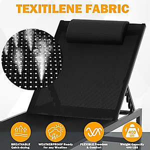 WOAJNQO Chaise Lounge Chair Outdoor,Aluminum Patio Lounge Chairs Set of 2, Adjustable 5-Position Recliner and Full Flat Tanning Chair with Pillow for Pool, Outside,Beach,Black