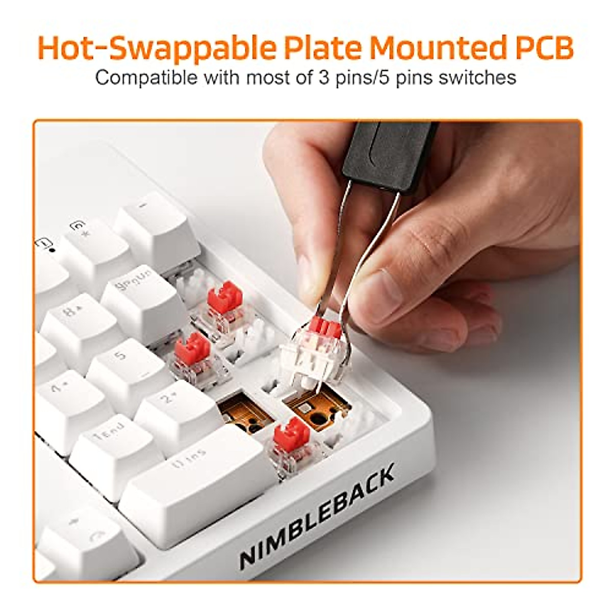 LTC NB1041 Nimbleback Wired Mechanical Keyboard, Hot-Swappable 104Keys RGB Backlit Gaming Keyboard, Red Switch/White