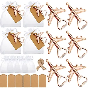 50 Pcs Airplane Bottle Opener Air Plane Beer Opener Aviation Veteran Opener Baby Shower Bottle Opener with Kraft Escort Tag for Vintage Aviation Gifts Veteran Travel Theme Party Favors Decor