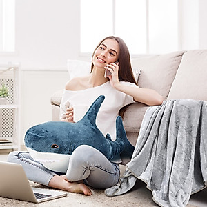 HyDren Shark Plush Shark Toys Shark Stuffed 2 in 1 Animal with Blanket 32 Inch Giant Big Large Stuffed Shark Pillow Blanket Doll for Christmas Boys Girls Room(Dark Blue)