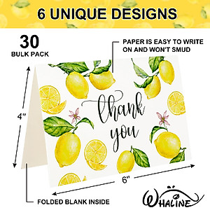 Whaline 30 Pack Lemon Thank You Cards with Envelopes Stickers White Yellow Fruit Greeting Cards Lemonade Blank Note Cards for Baby Shower Wedding Birthday Bridal Party, 4 x 6 Inch