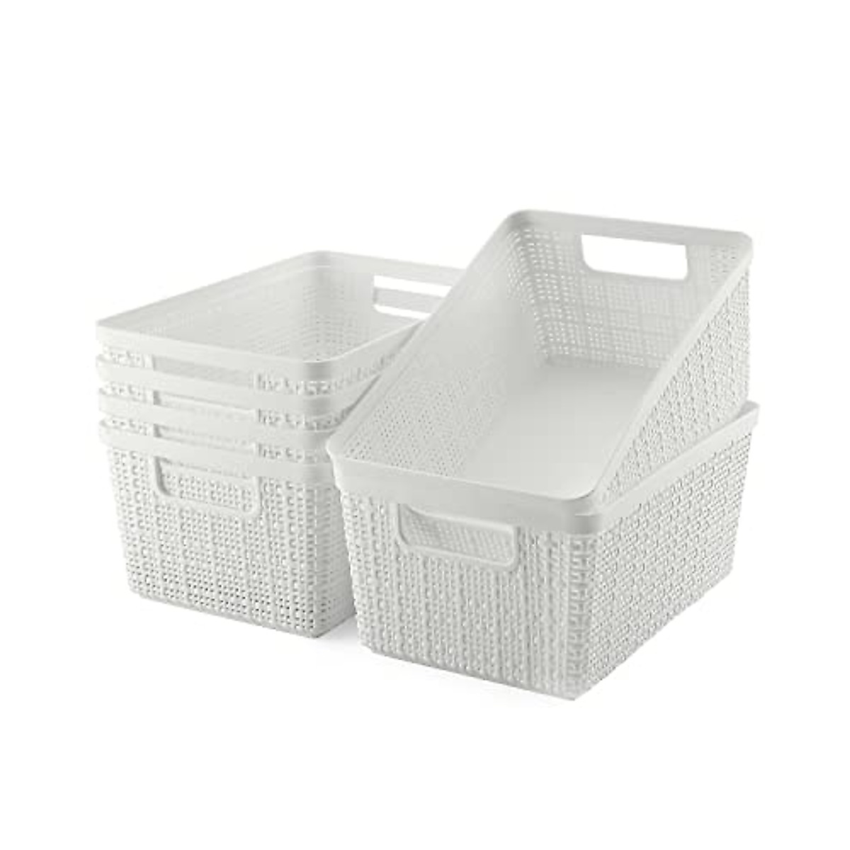 Set of 6 Plastic Storage Bins Pantry Organization and Storage Containers Storage Baskets Shelf Organizer Bins for Shelves Drawers Desktop Closet Playroom Classroom Office, White
