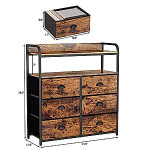 Nightstand with 3 Drawer and Dresser with 6 Drawer and Shelves Clothes Organizer Storage Towel Unit for Bedroom,Living Roomd,Entryway,Home Furniture Rustic Industrial Style