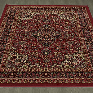 Ottomanson Ottohome Collection Non-Slip Rubberback Medallion Oriental Design 3x5 Indoor Area Rug, 3'3" x 5', Red