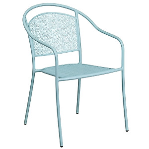 Flash Furniture Oia Commercial Grade 35.25" Round Sky Blue Indoor-Outdoor Steel Patio Table Set with 4 Round Back Chairs