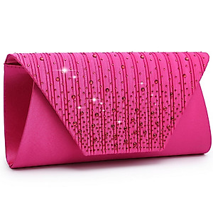 Dasein Women Evening Bags Wedding Purses Handbags Party Clutches Cocktail Prom Clutch with Glitter Rhinestones (Hot Pink)