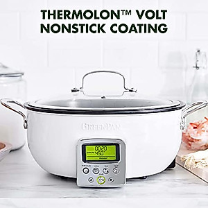 GreenPan Elite Essential Smart Electric 6QT Skillet Pot,Sear Saute Stir-Fry and Cook Rice, Healthy Ceramic Nonstick and Dishwasher Safe Parts, Easy-to-use LED Display, PFAS-Free, Cream White