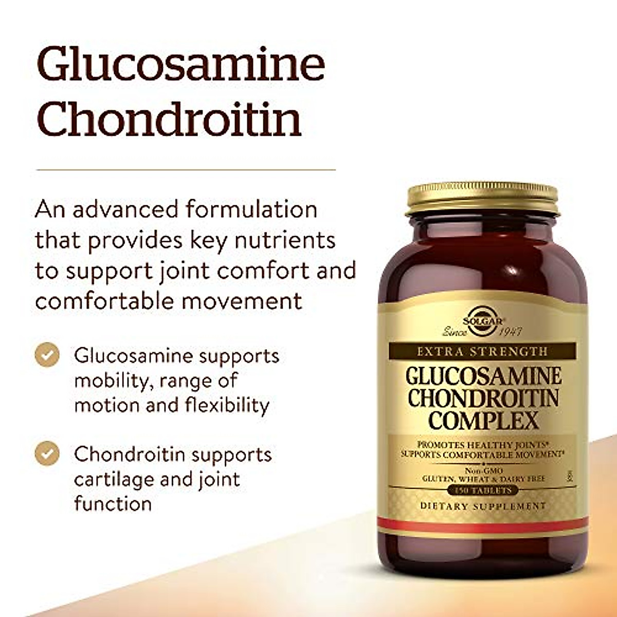Solgar Extra Strength Glucosamine Chondroitin Complex, 150 Tablets - Promotes Healthy Joints - Supports Comfortable Movement - Non-GMO, Gluten Free, Dairy Free - 50 Servings