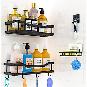 Ace Initiatives Shower Caddy 4 Pack, Adhesive Shower Organizer for Bathroom Storage & Kitchen, No Drilling, Large Capacity, Rustproof Stainless Steel Bathroom Organizer, Bathroom Shower Shelves