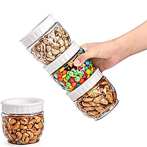 Lawei 12 Pack Clear Plastic Jars with Lids, 17 Oz Refillable Food Safe Storage Jars, Leak-Proof Wide Mouth Empty Storage Containers for Dry Food, Spices, Nuts, Honey, Jam, Kitchen Use
