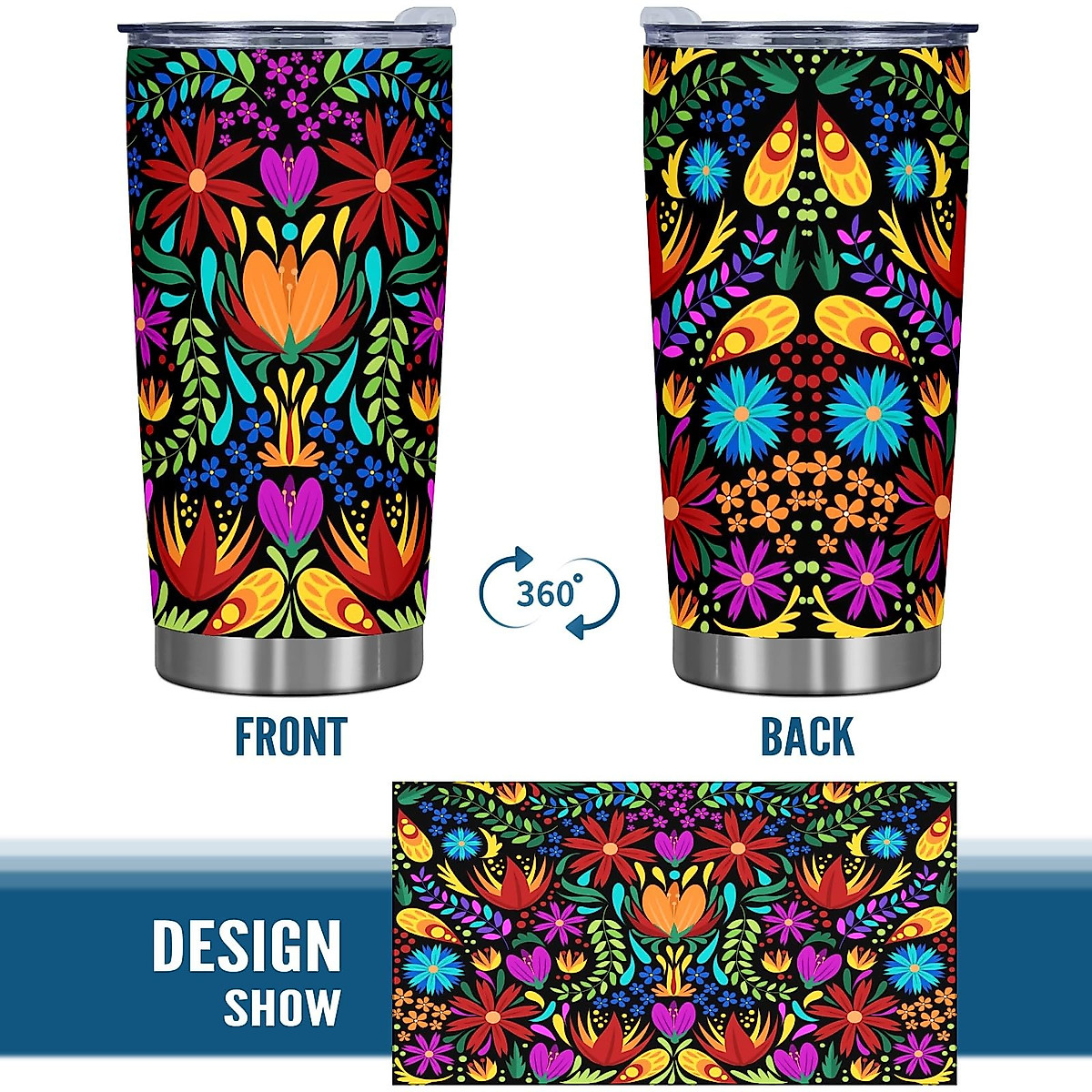 SAVHOQIR 20 oz Tumbler Mexican Boho Floral Stainless Steel Vacuum Insulated Travel Tumblers with Lid Double Wall Insulated Travel Mug Coffee Cup for Ice Hot Drinks