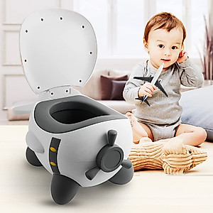 INTOP Airplane Kids Potty Training Toilet Seat for Girls and Boys Toddlers,Backrest Baby Toilet Training Seat with Brush & Potty Chair Liners, Splash Guard,Easy to Empty and Clean (White)