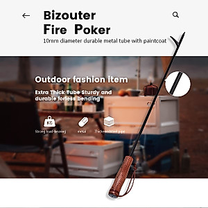 BIZOUTER Fire Poker 34inch 2 in 1 Foldable Fire Poker & Blow Stick Fireplace Tool with Wooden Ergonomic Handle, Portable Fire Pit Poker for Campfire,Wood Burning Stove & BBQ