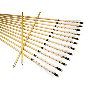 TTFLY FLETCHING 32 inch White Medieval Wooden Arrows Handmade Shaft Practice Targeting Arrow Archery for Recurve Longbow(Pack 12)