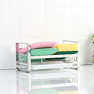 2 Pack Kitchen Sponge Holder - Kitchen Sink Organizer - Sink Caddy - Sink Tray - Soap Holder - Stainless Steel,Silver+White