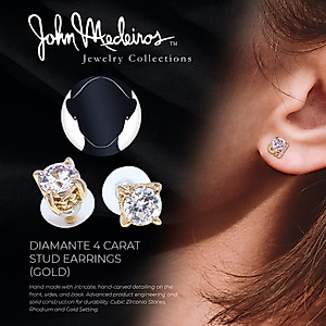 John Medeiros Diamante 4 Carat Stud Earrings Gold, Hypoallergenic Aesthetic Earrings Perfect as Gifts For Women, Cubic Zirconia Earrings Studs Ideal for Date Night, rhodium and gold, Cubic Zirconia